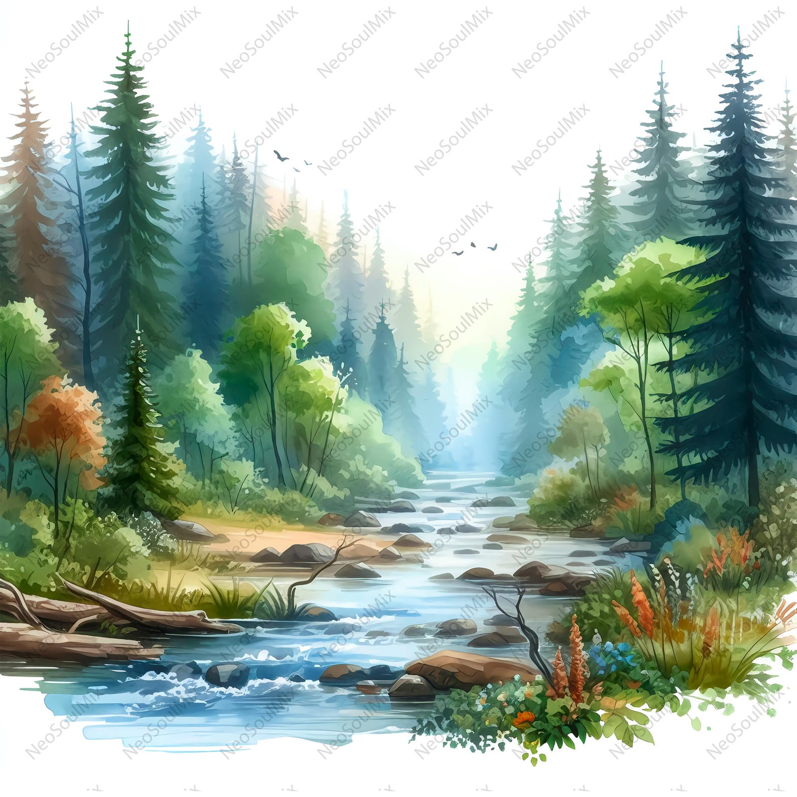 24 Forest Clipart | Forest River | Printable Watercolor Clipart | High ...
