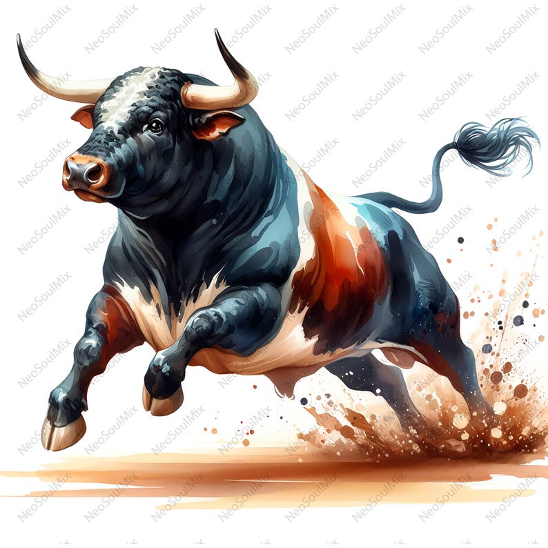 22 Clipart Bull Angry Portrait | Bull Portrait | Printable Watercolor ...