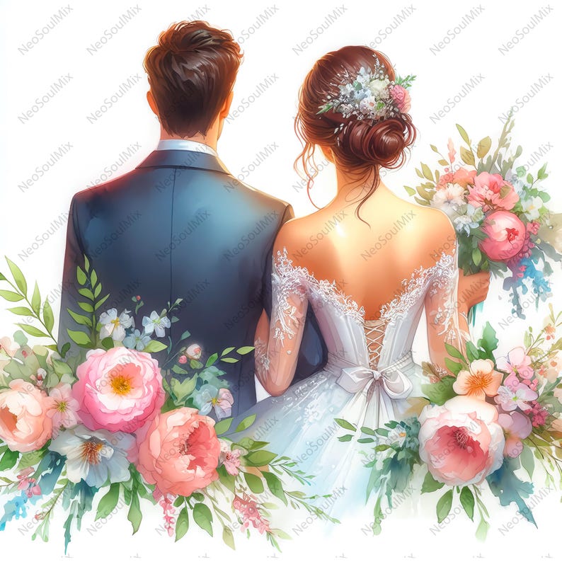 27 Bride and Groom Back Clipart | Watercolor Wedding Clipart | High ...