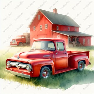 23 Rustic Red Farm Truck Clipart | Old Farm Truck | Printable ...
