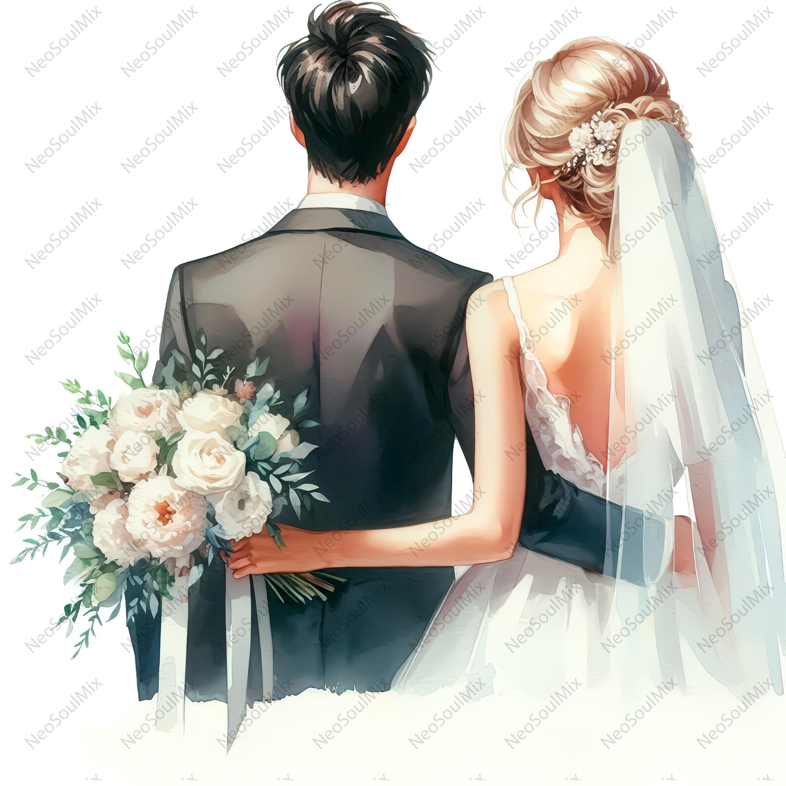27 Bride and Groom Back Clipart | Watercolor Wedding Clipart | High ...