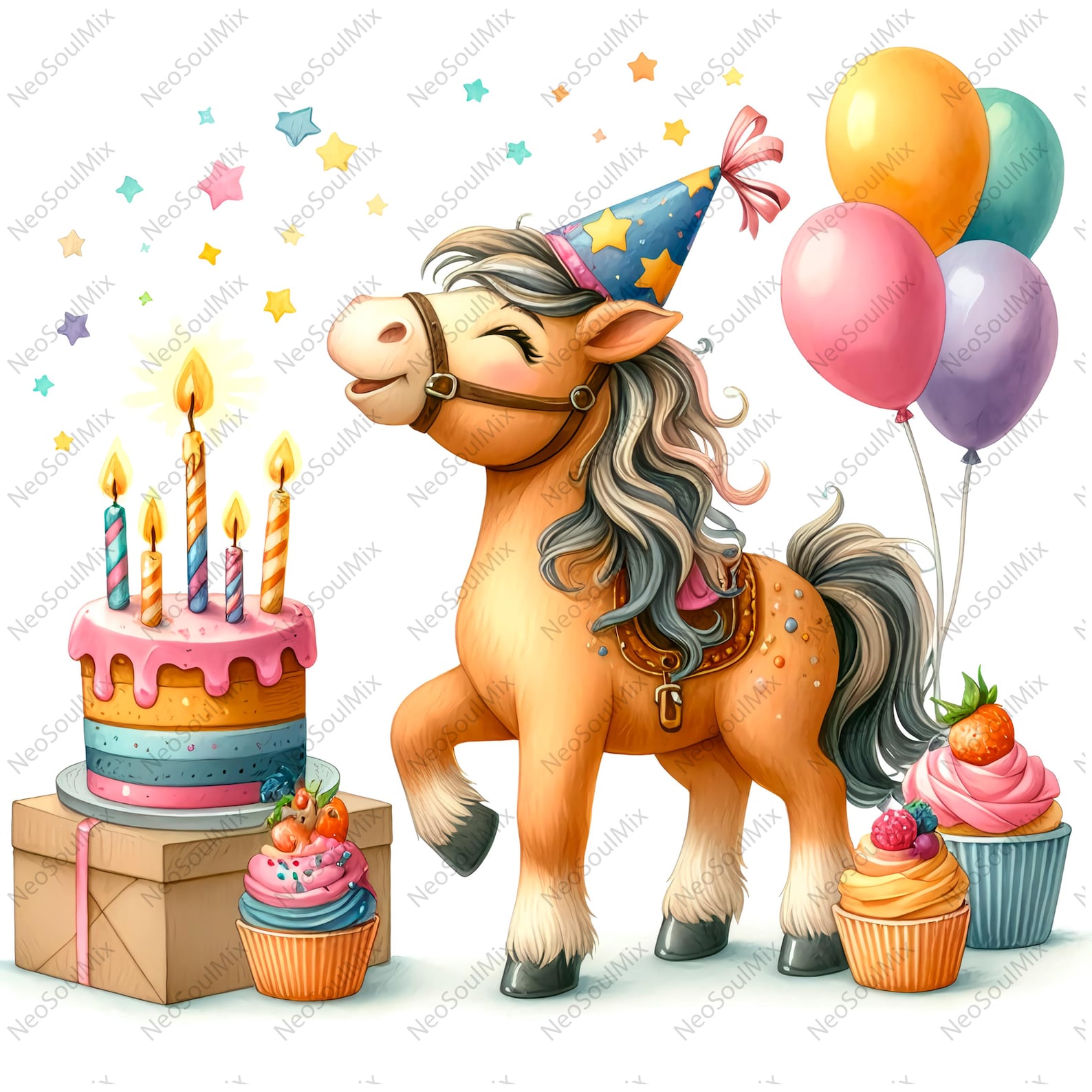 24 Horse Birthday Clipart | Birthday Horse Clipart Bundle | Printable ...