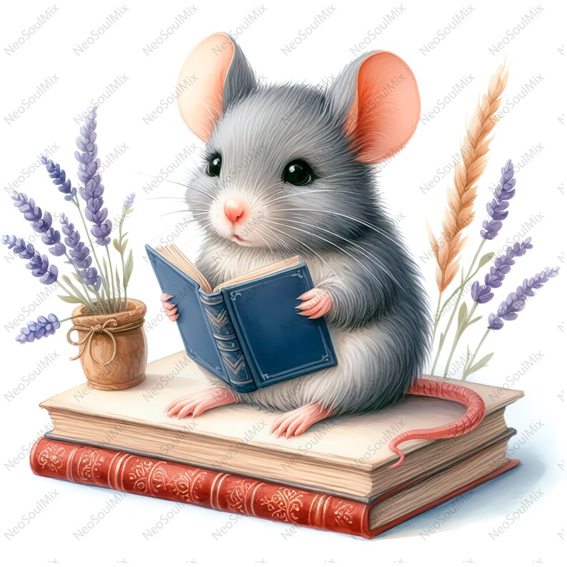 18 Mouse With Books Clipart | Mouse Bedroom | Printable Watercolor ...