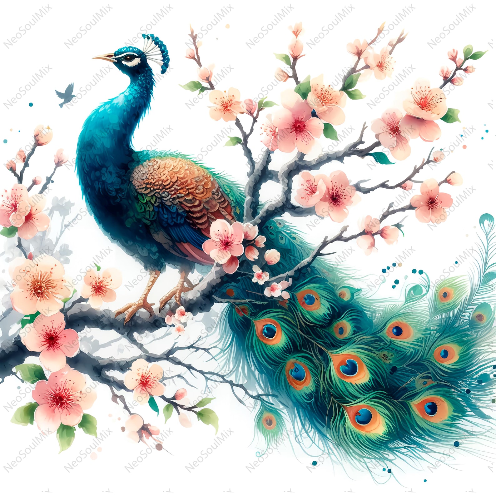 20 Peacock Bird Clipart Jpgs, Printable Watercolor Clipart, Sping ...