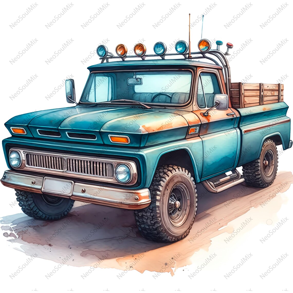 22 Pickup Trucks Clipart | Vintage Pickup Trucks | Printable Watercolor ...