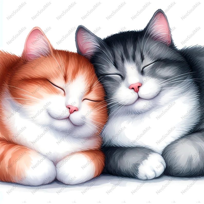 14 Cat Cliparts | Feline Affection Clipart Set | Printable Watercolor ...