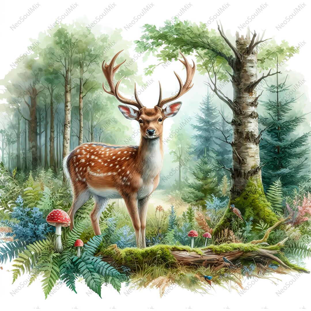 20 Clipart With a White-tailed Deer | Deer in Forest | Printable ...