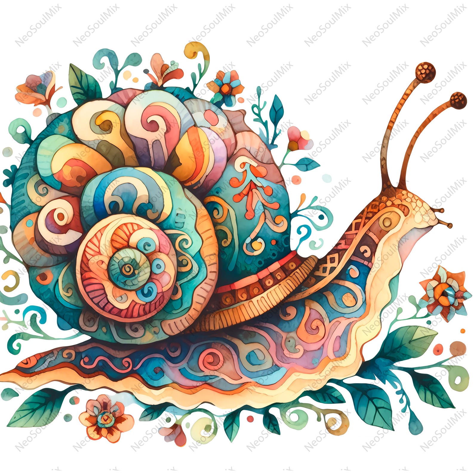 25 Folk Art Snail Clipart | Whimsical Snail Illustrations | Folk Decor ...