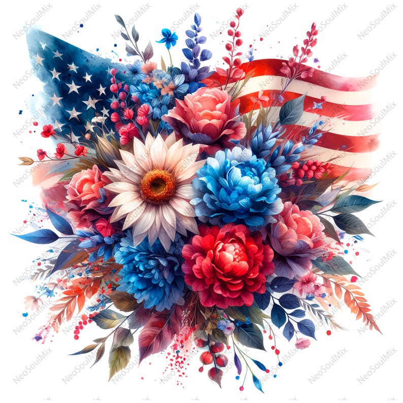 25 Patriotic Flowers Clipart | Watercolor Floral 4th of July | Digital ...