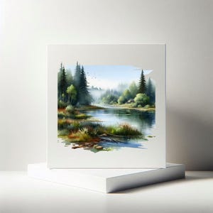 Landscape Scenes Watercolor Forest River Lake Sublimation Clipart ...