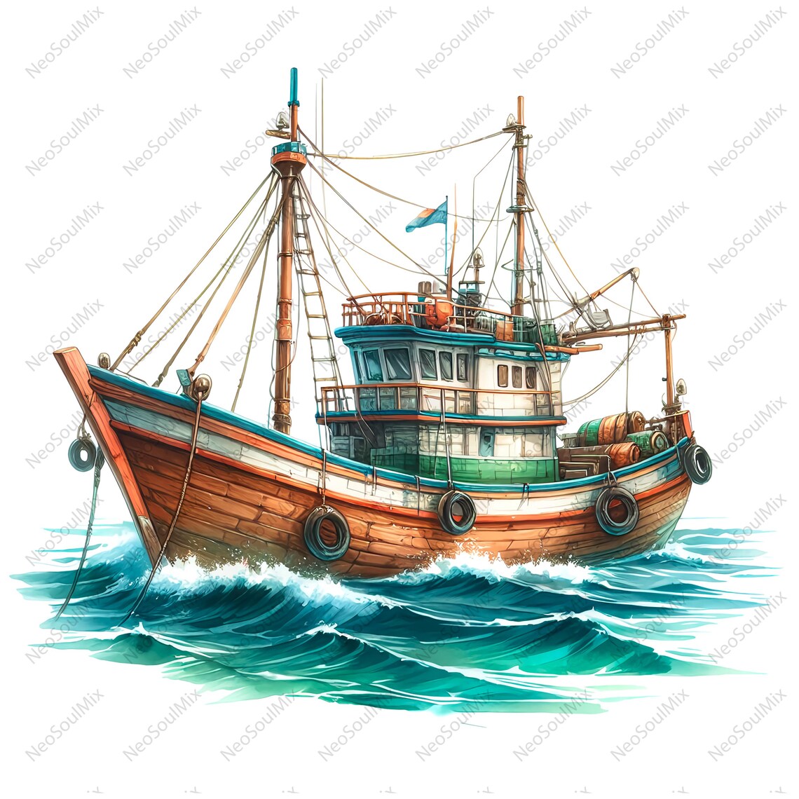 24 Fishing Trawlers Clipart | Colorful Fishing Boats Illustrations ...