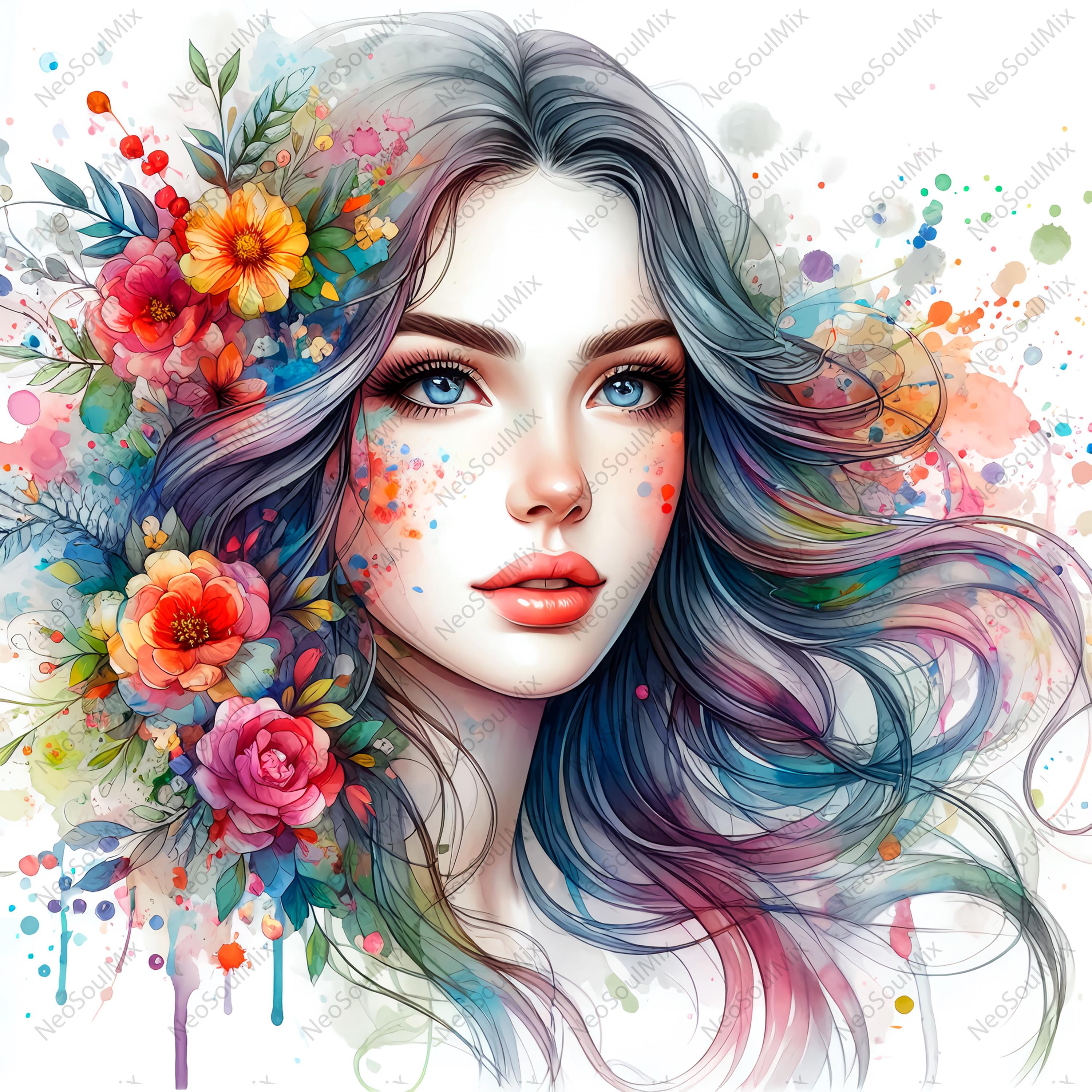 26 Woman Face With Flowers Clipart | Expressive Woman Eyes | Printable ...