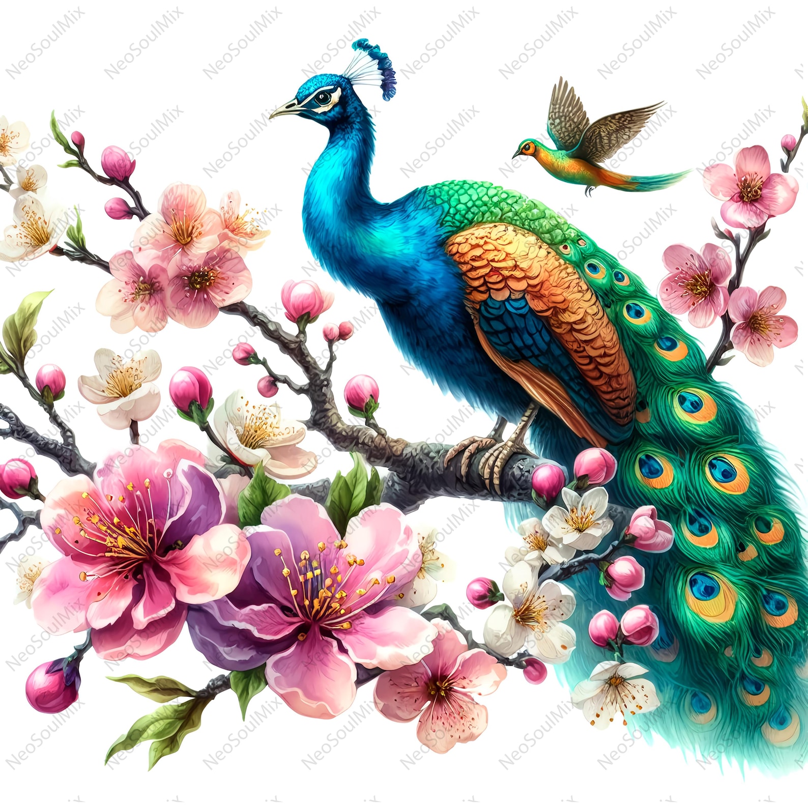 20 Peacock Bird Clipart Jpgs, Printable Watercolor Clipart, Sping ...