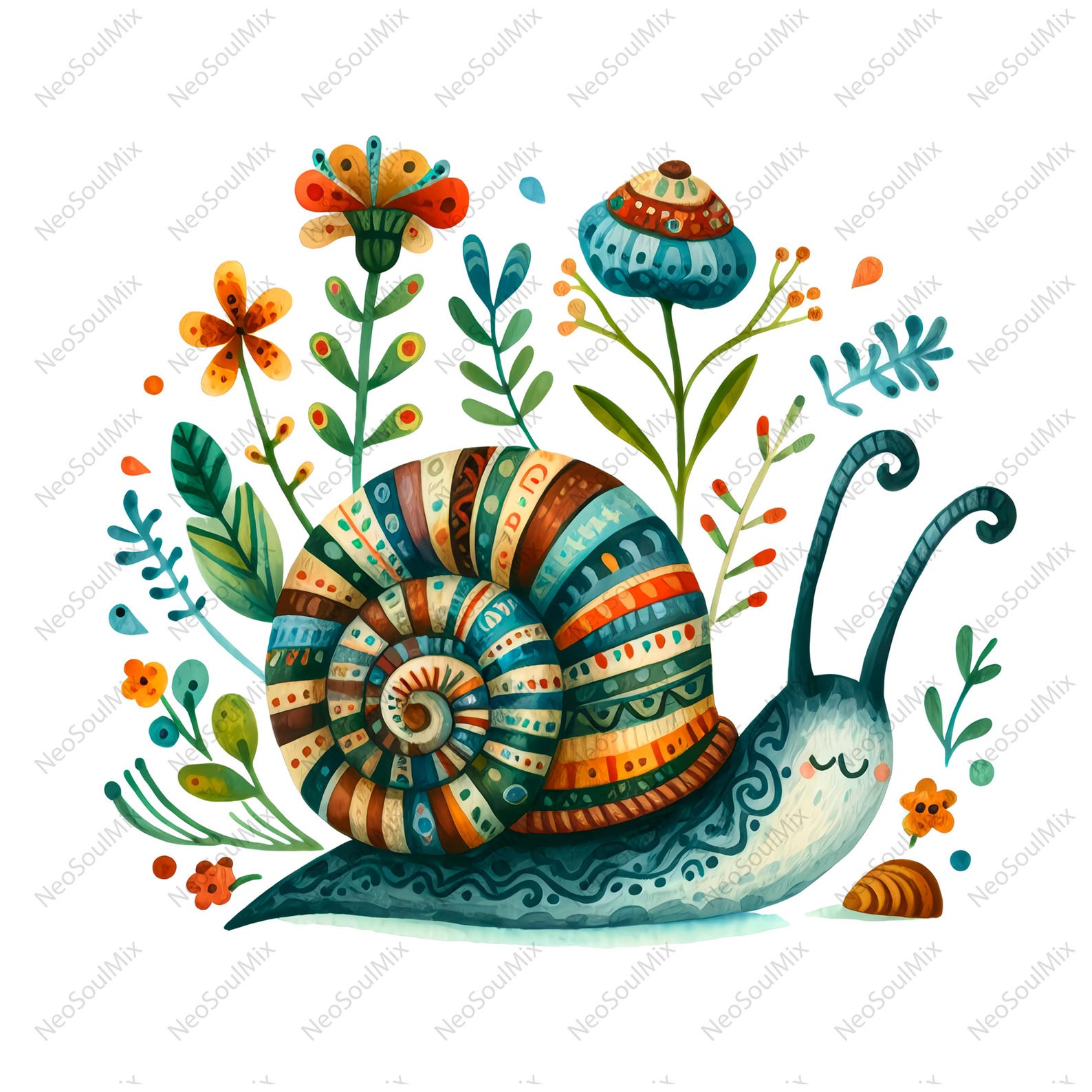 25 Folk Art Snail Clipart | Whimsical Snail Illustrations | Folk Decor ...