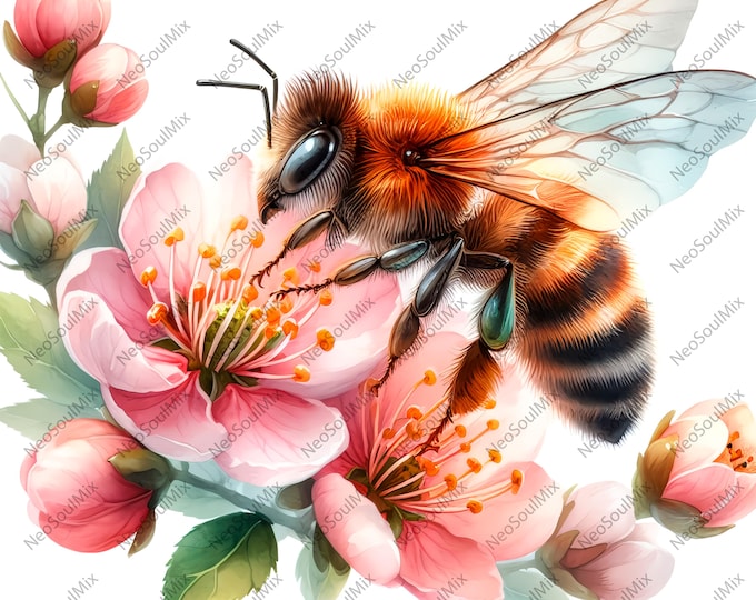 14 Bees and Flowers Clipart Bundle, Card Making Illustration, Printable ...