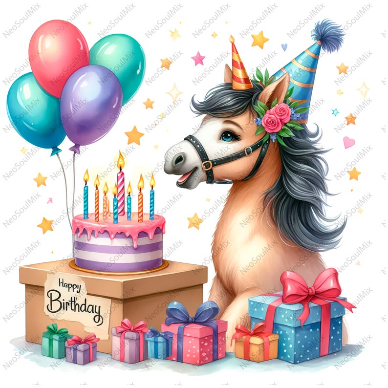 25 Horse Birthday Clipart | Birthday Horse Clipart Bundle | Printable ...