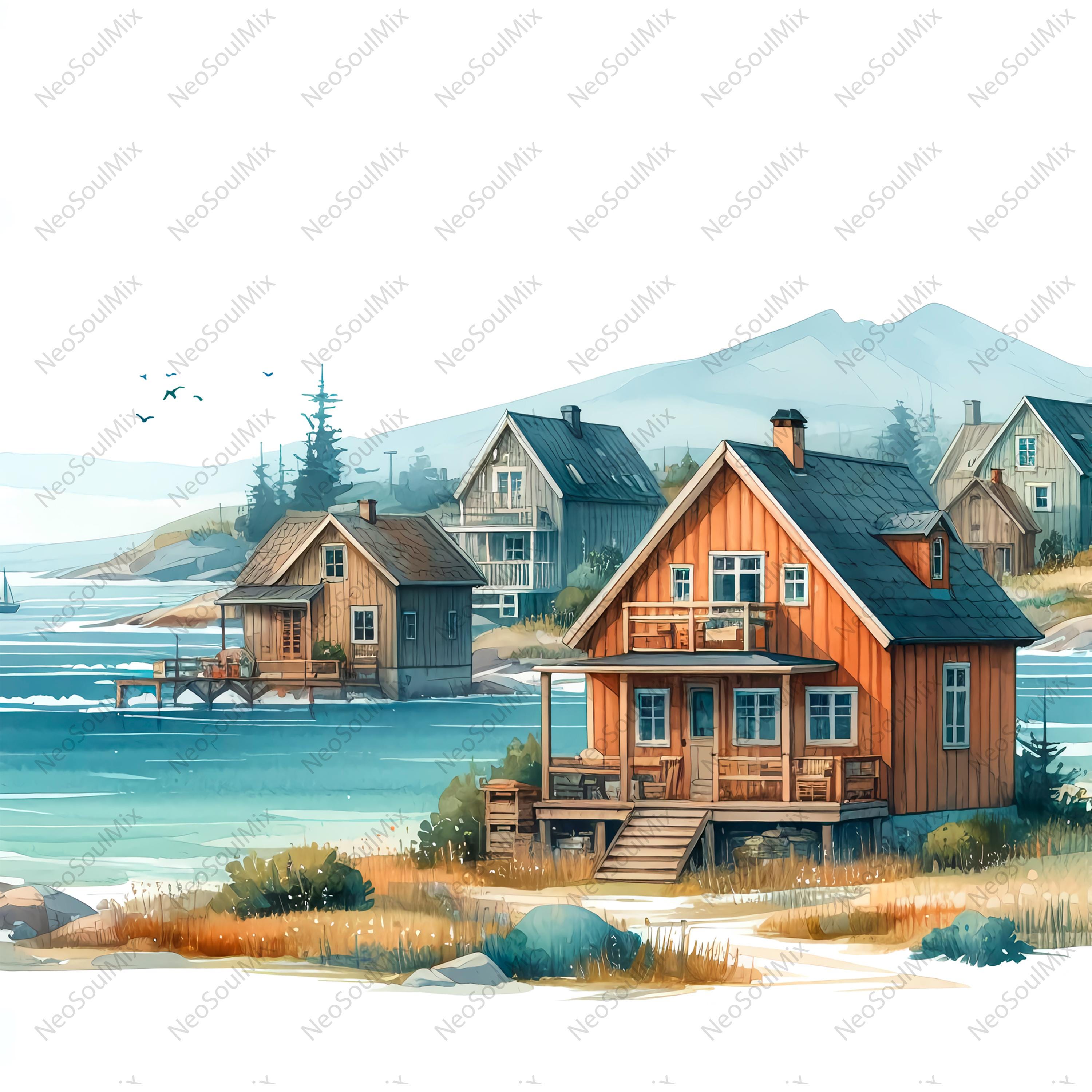 26 Seaside Cottages Clipart | Coastal Cottages | Printable Watercolor ...