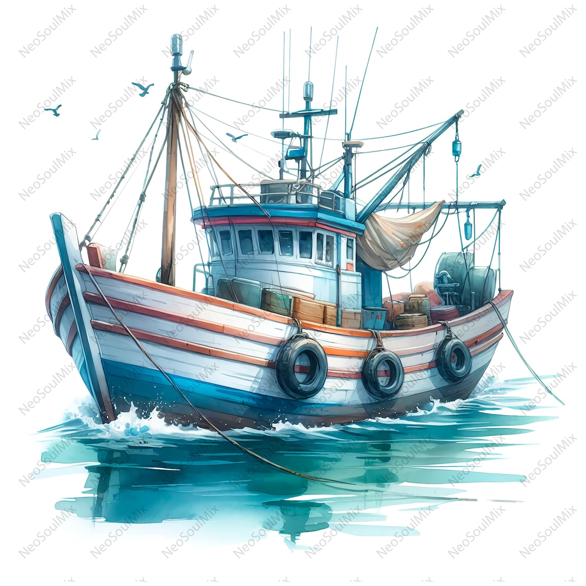 24 Fishing Trawlers Clipart | Colorful Fishing Boats Illustrations ...