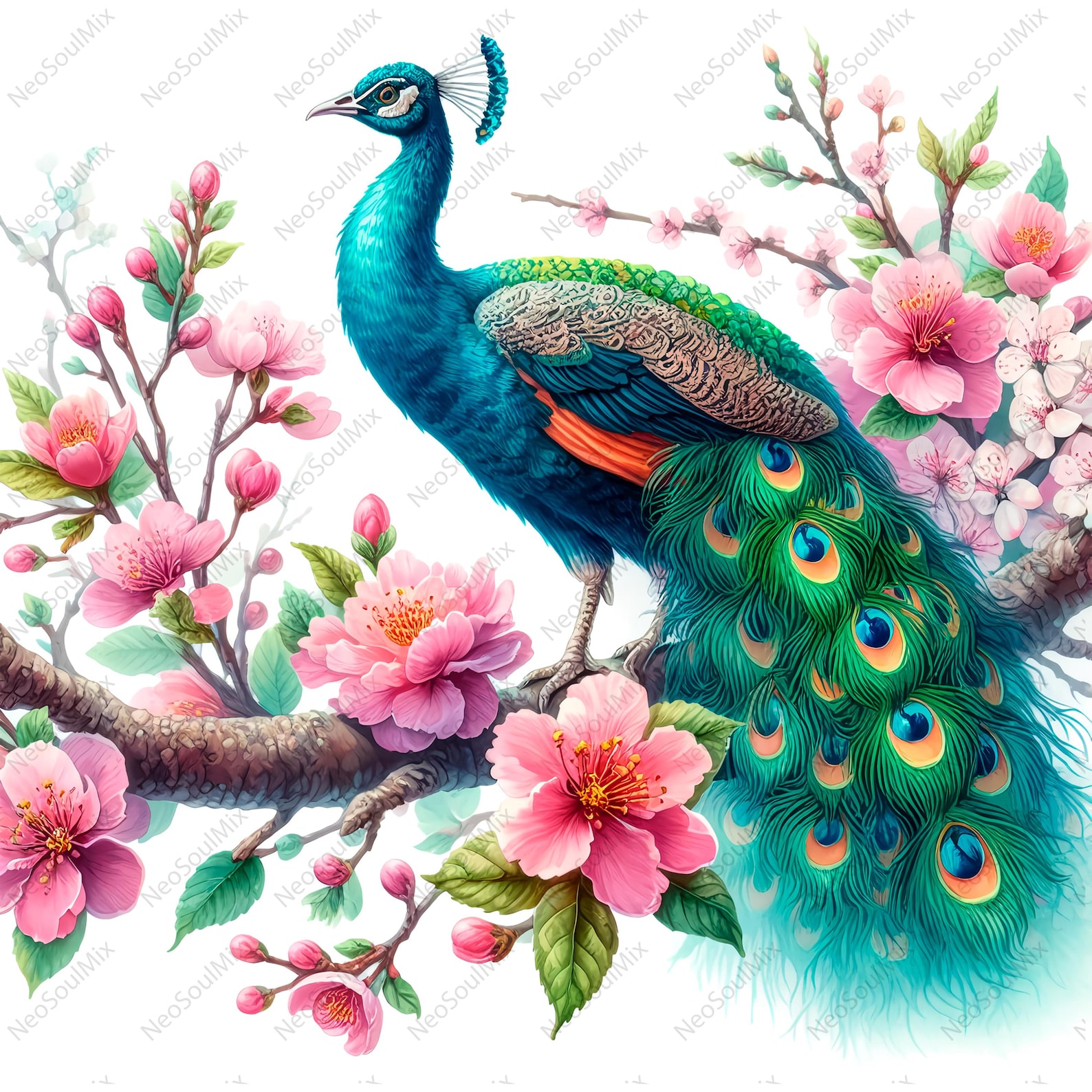 20 Peacock Bird Clipart Jpgs, Printable Watercolor Clipart, Sping ...