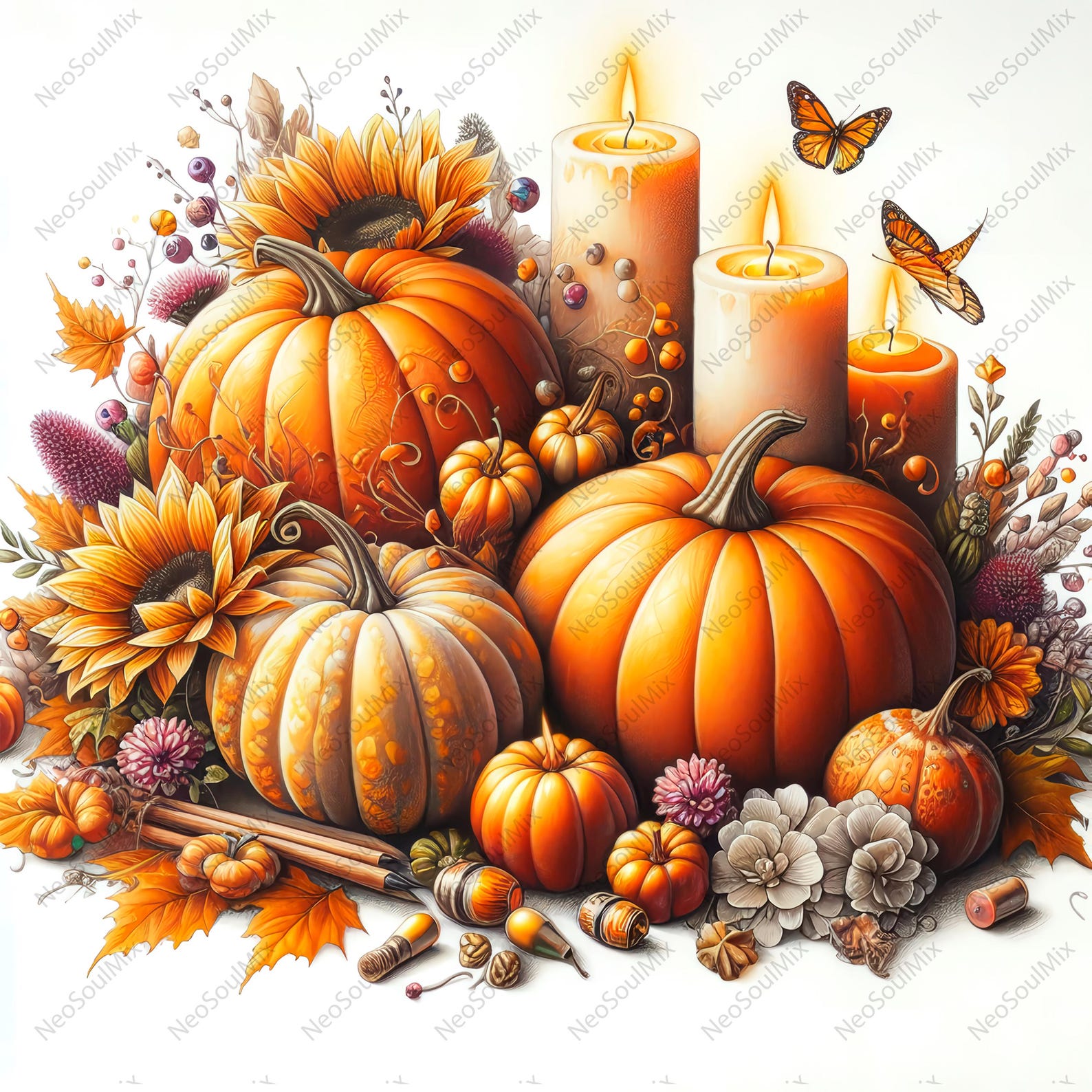 16 Fall Thanksgiving Clipart | Autumn Harvest | Printable Watercolor ...