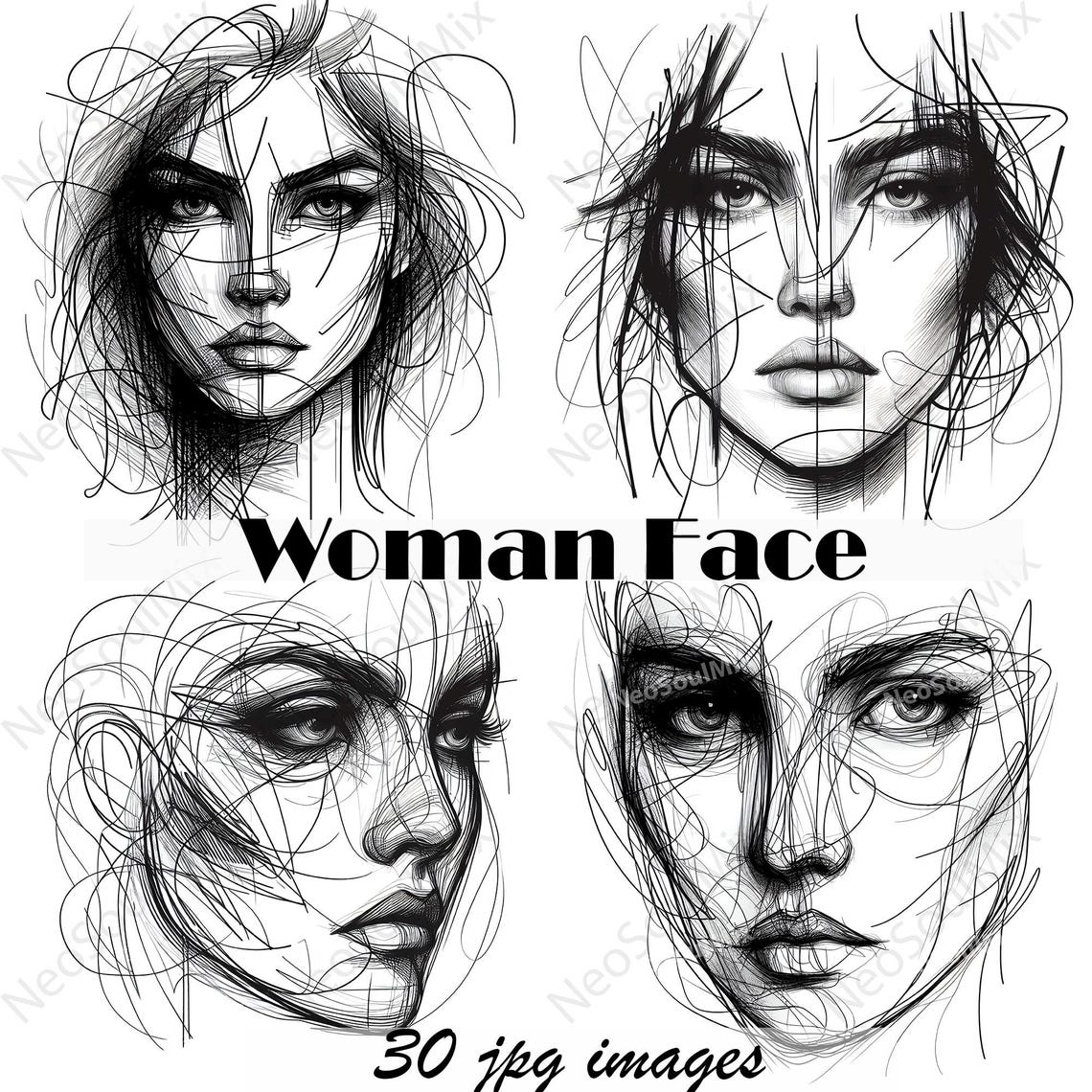 30 Woman Face Clipart | Simple Face Line Art Clipart | Printable ...