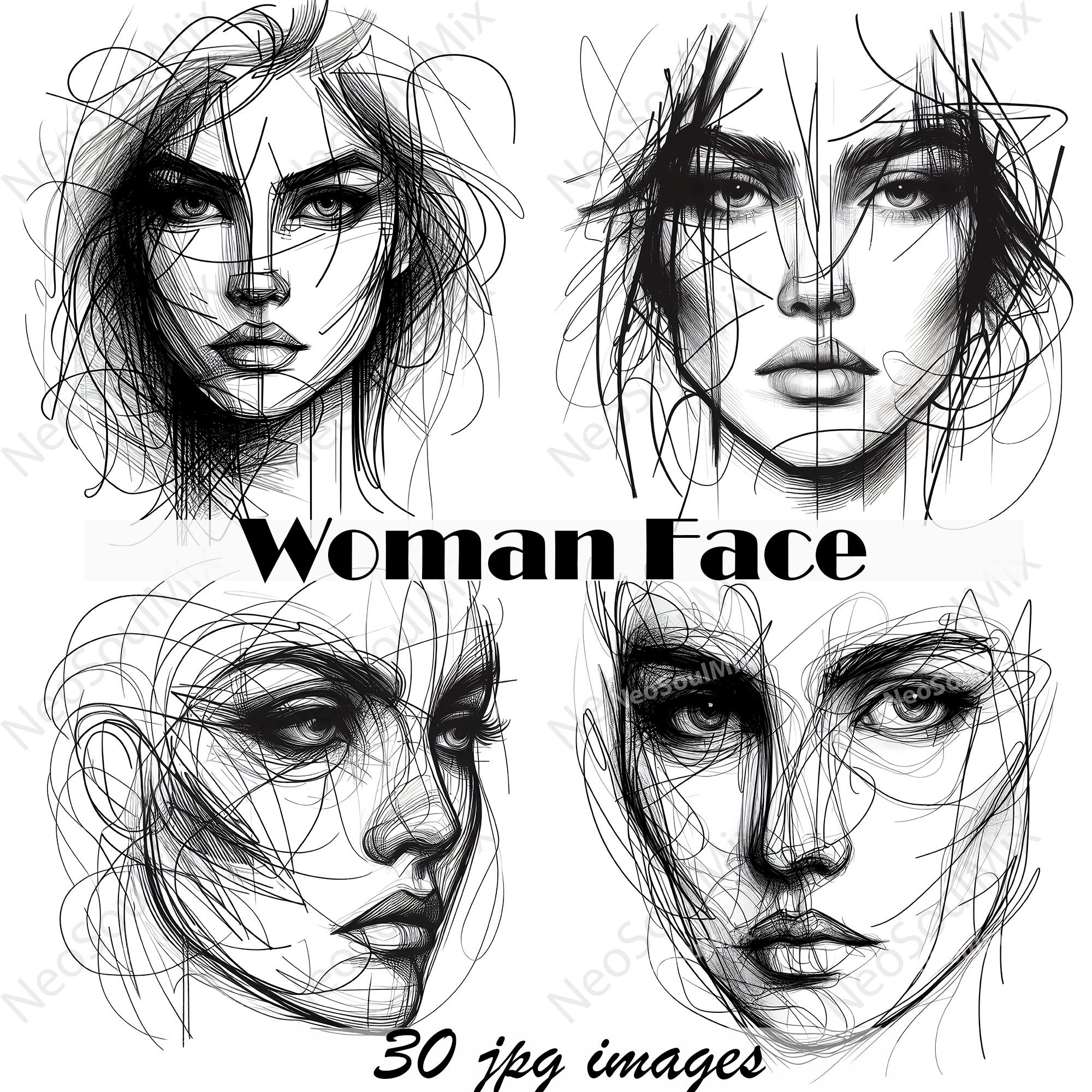 30 Woman Face Clipart | Simple Face Line Art Clipart | Printable ...