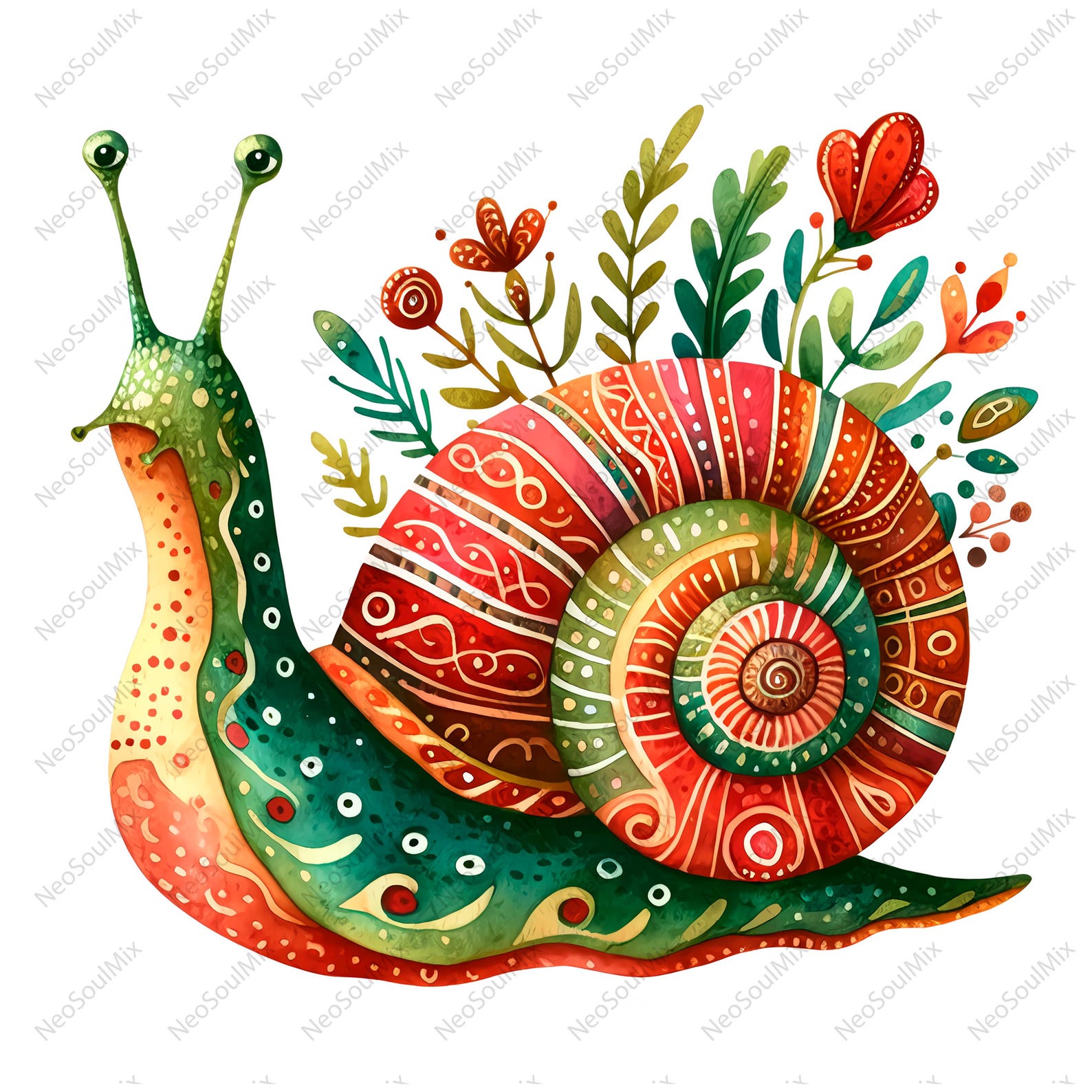 25 Folk Art Snail Clipart | Whimsical Snail Illustrations | Folk Decor ...