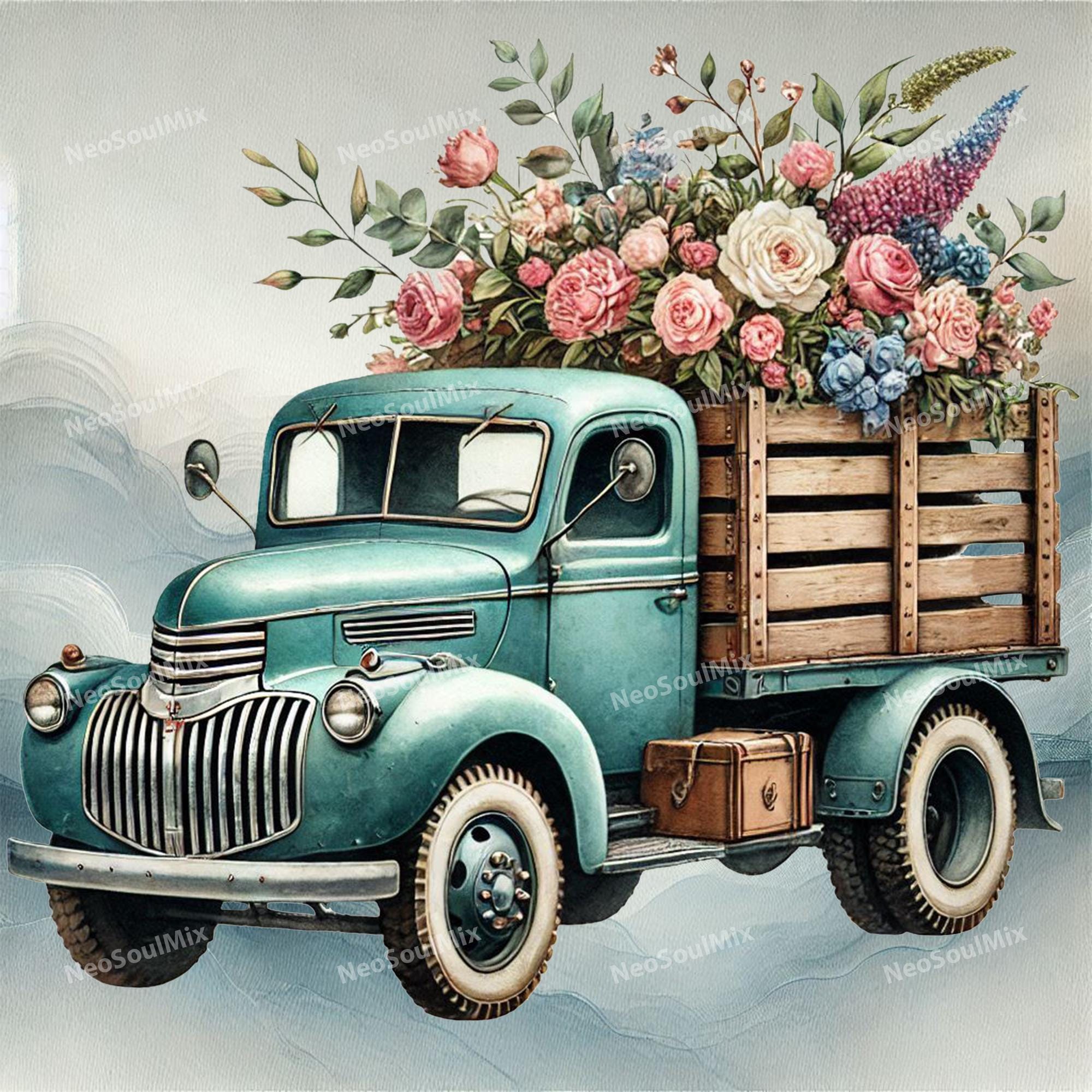 Flower Farm Truck, Farm Clipart, Farm Truck Watercolor, Flower Truck ...