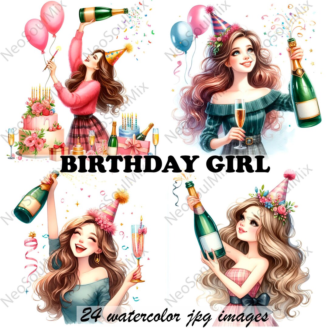 24 Quirky Birthday Girl Clipart | Fun Birthday Designs | Printable ...
