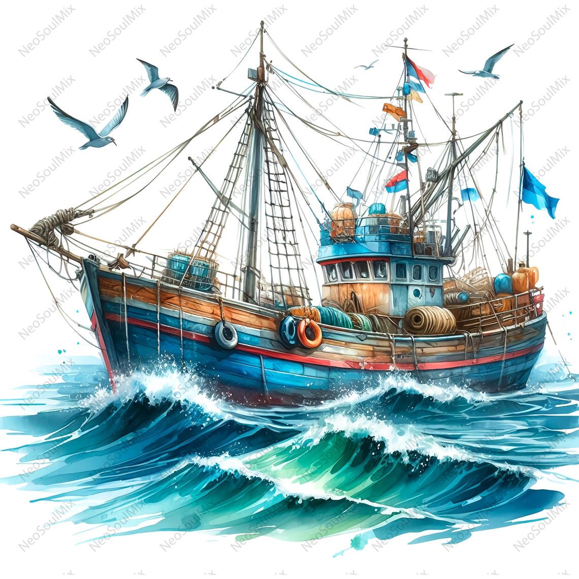 24 Fishing Trawlers Clipart | Colorful Fishing Boats Illustrations ...