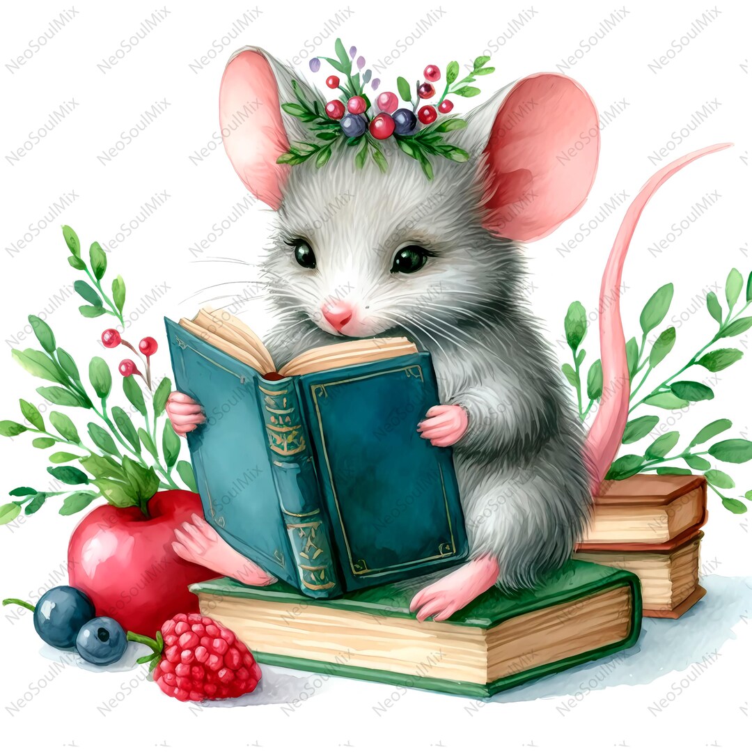 18 Mouse With Books Clipart | Mouse Bedroom | Printable Watercolor ...