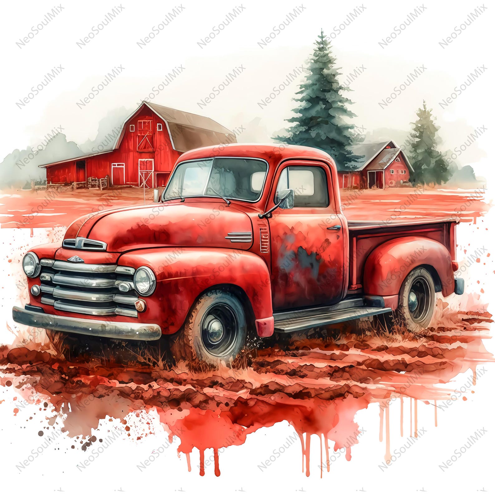 23 Rustic Red Farm Truck Clipart | Old Farm Truck | Printable ...