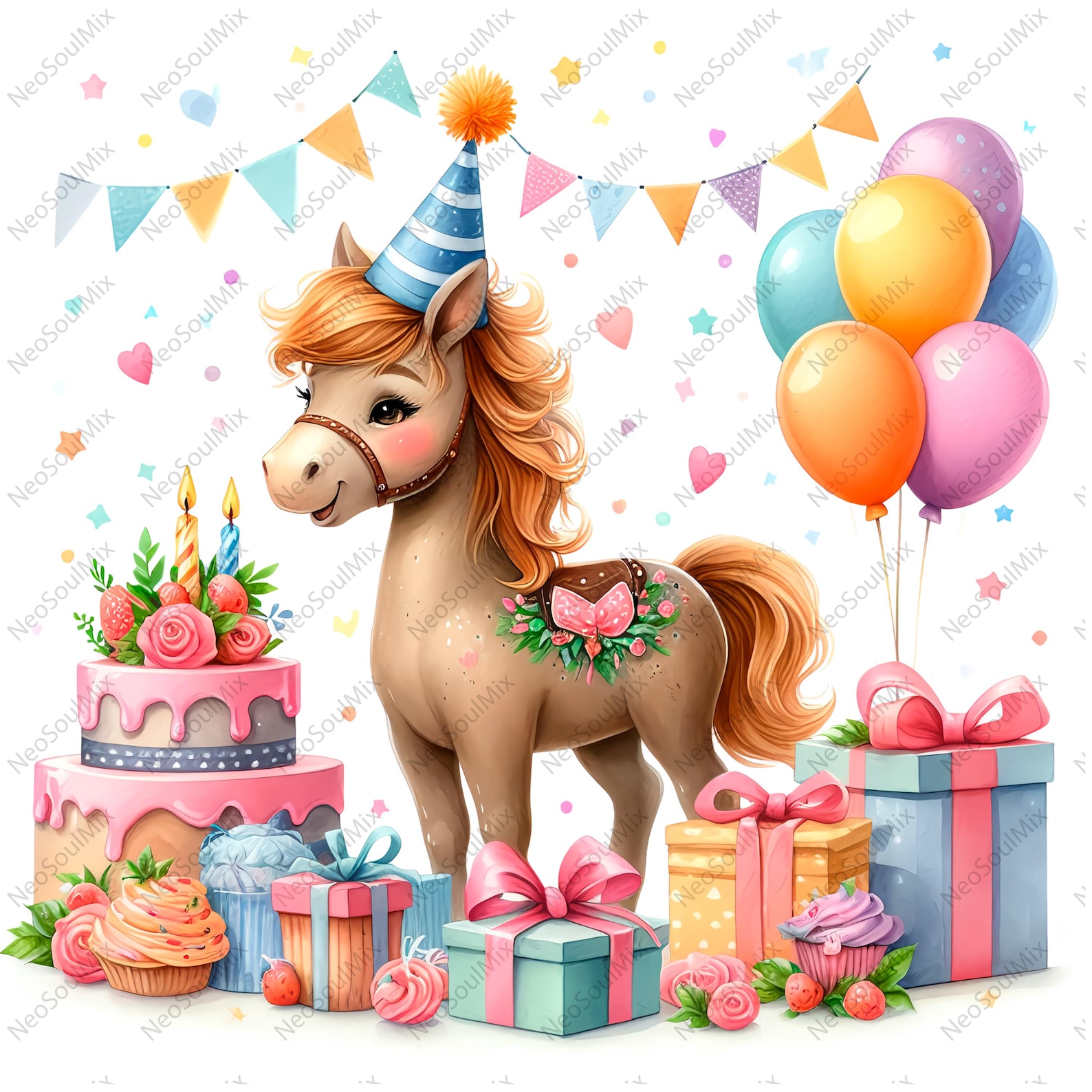 24 Horse Birthday Clipart | Birthday Horse Clipart Bundle | Printable ...