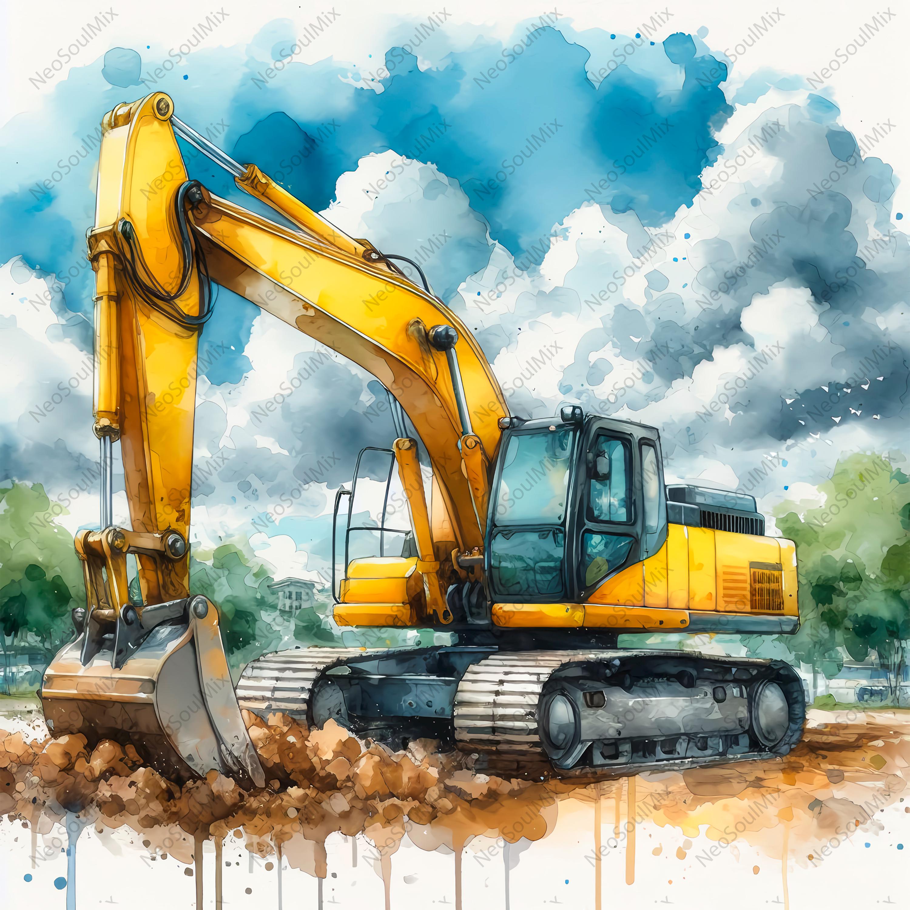 24 Excavator Watercolor Clipart | Construction Vehicle Designs ...