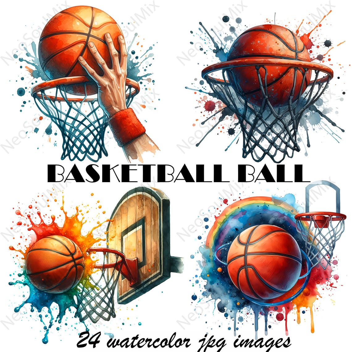 24 Watercolor Basketball Clipart | Sports Basketball | Printable ...