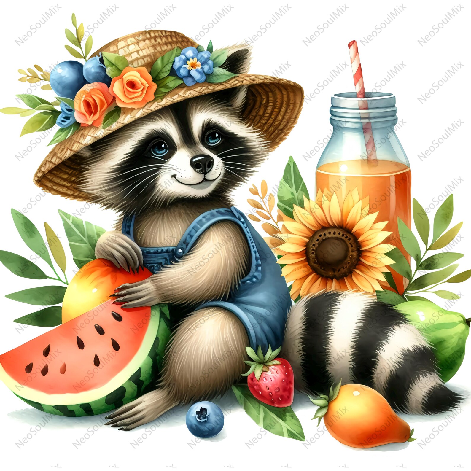 19 Cute Summer Raccoon Clipart | Watercolor Autumn Raccoon | High ...