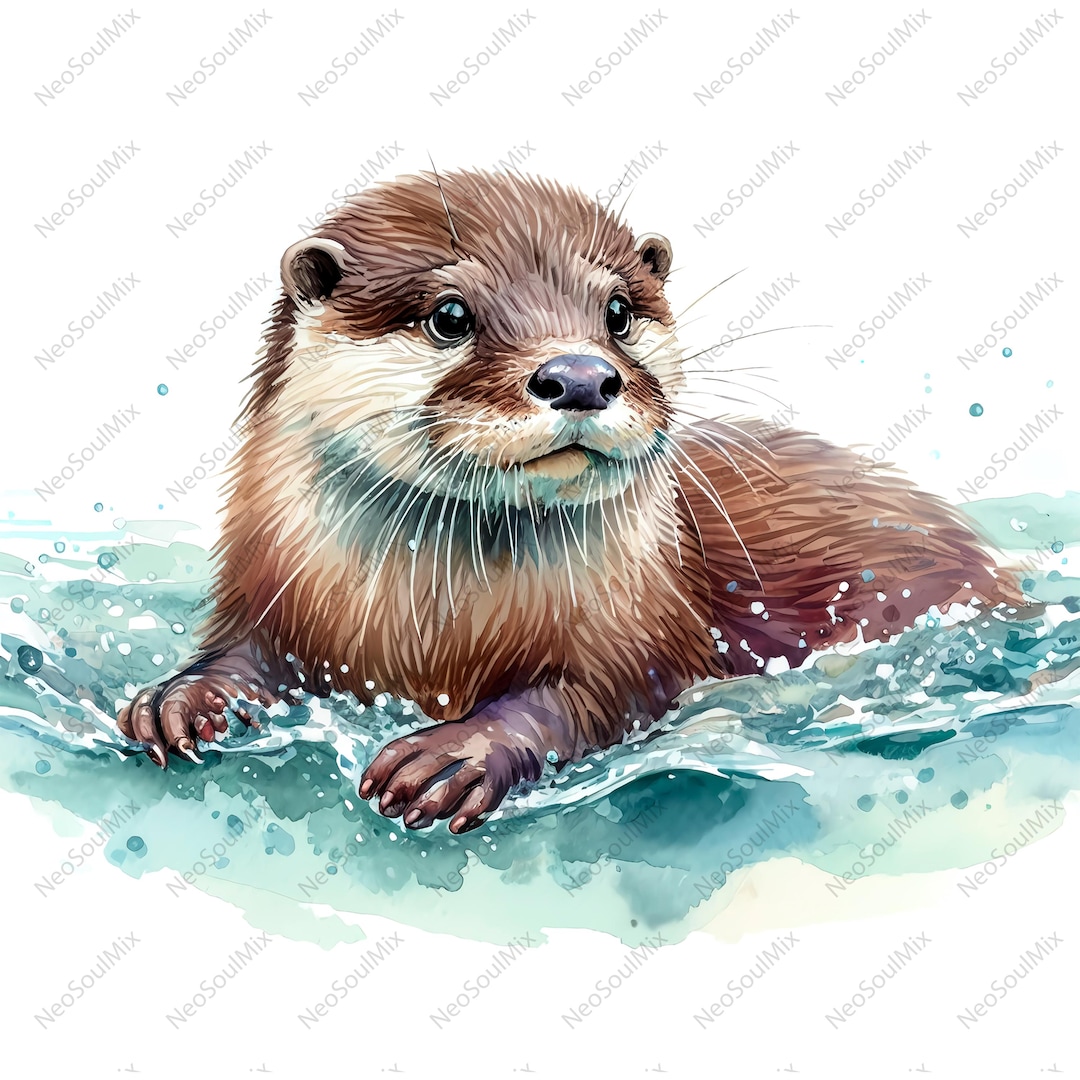 21 Otter in Water Clipart | Printable Watercolor Clipart | High Quality ...