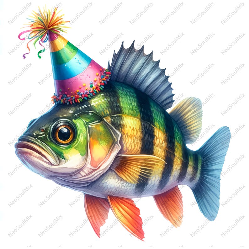 20 Bass Fish, Funny Bass Fish,watercolor Bass, Birthday Fish, Party ...