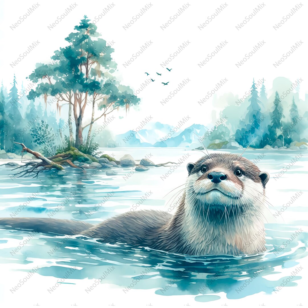 20 Otter in Water Clipart | Printable Watercolor Clipart | High Quality ...