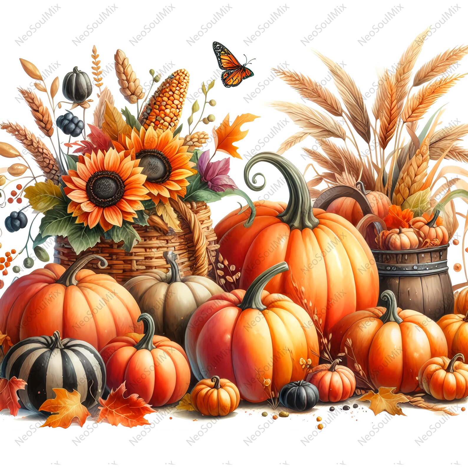 16 Fall Thanksgiving Clipart | Autumn Harvest | Printable Watercolor ...