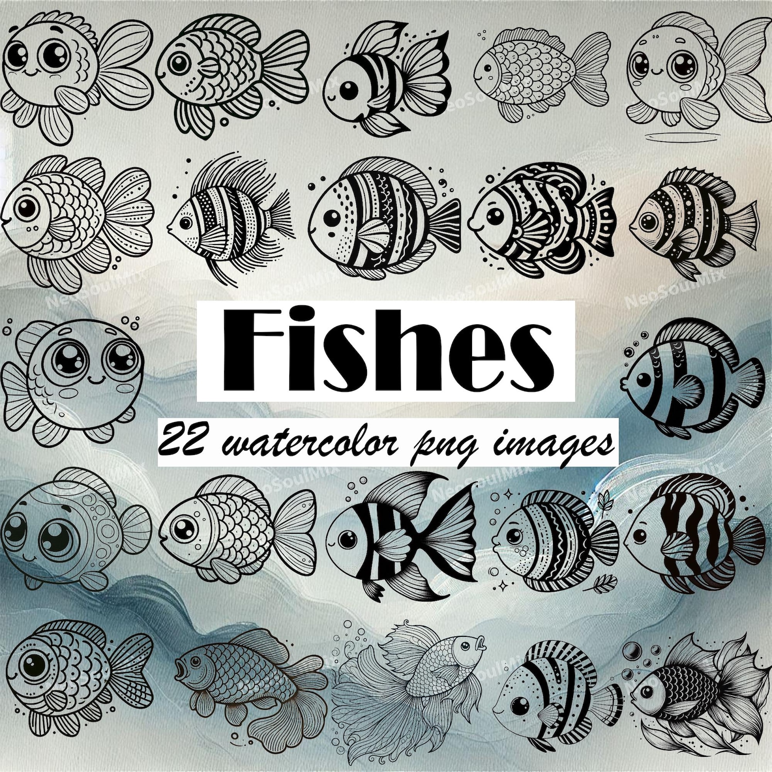 Black Fish Clipart, Sea Animals SVG, Daughter Fish, Ocean Clipart ...
