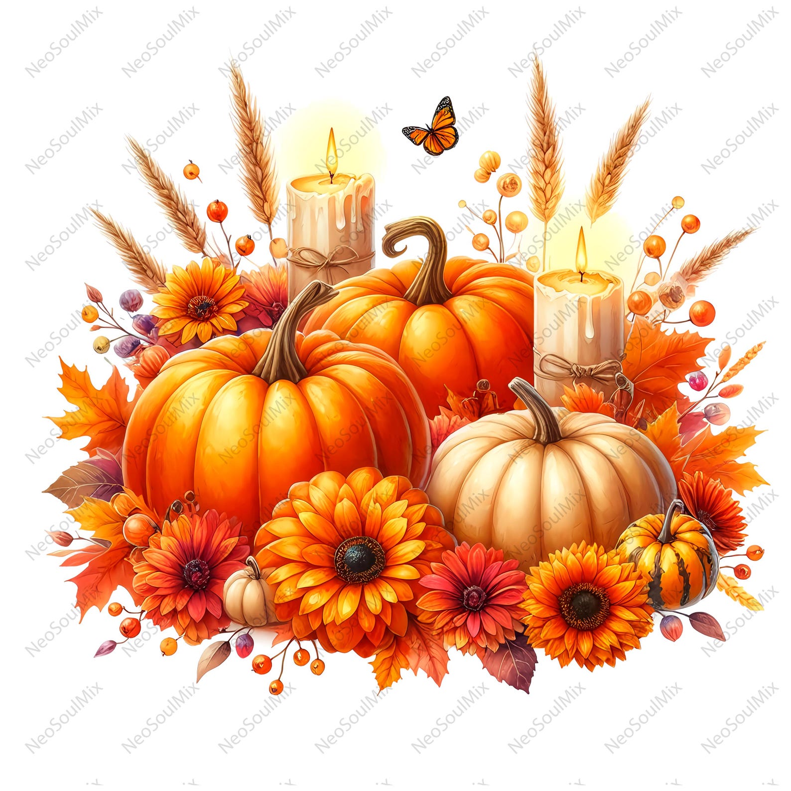 15 Fall Thanksgiving Clipart | Autumn Harvest | Printable Watercolor ...