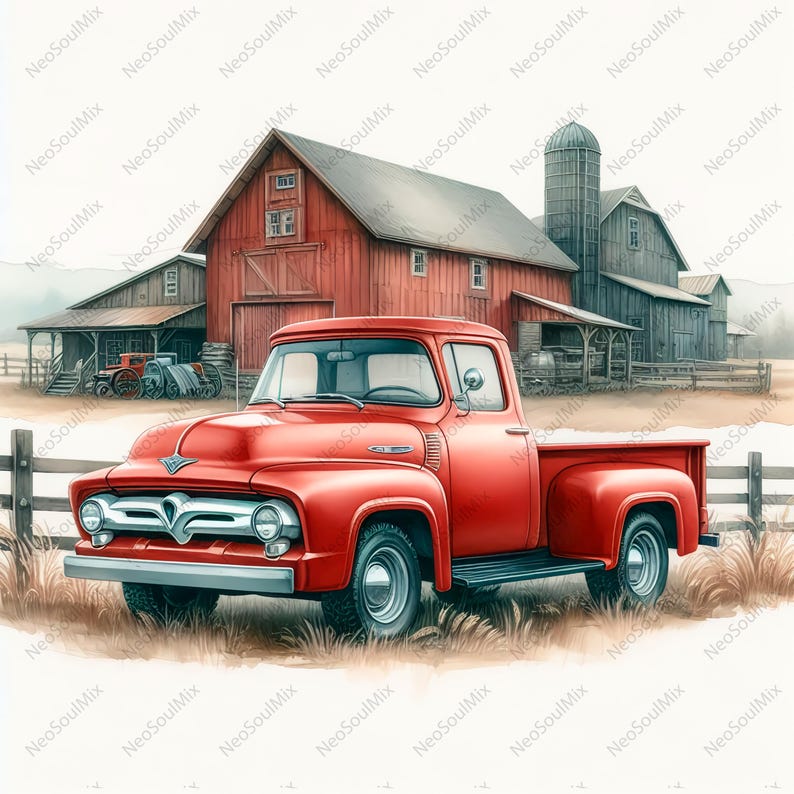 23 Rustic Red Farm Truck Clipart | Old Farm Truck | Printable ...