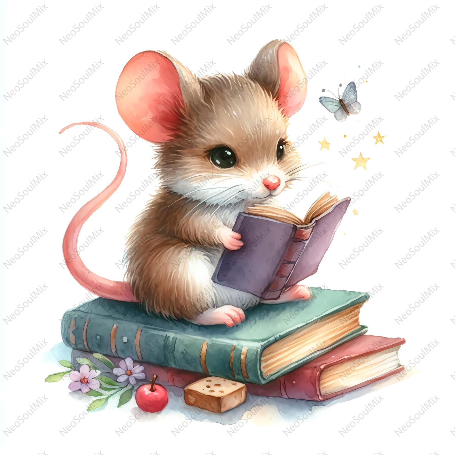 18 Mouse With Books Clipart | Mouse Bedroom | Printable Watercolor ...