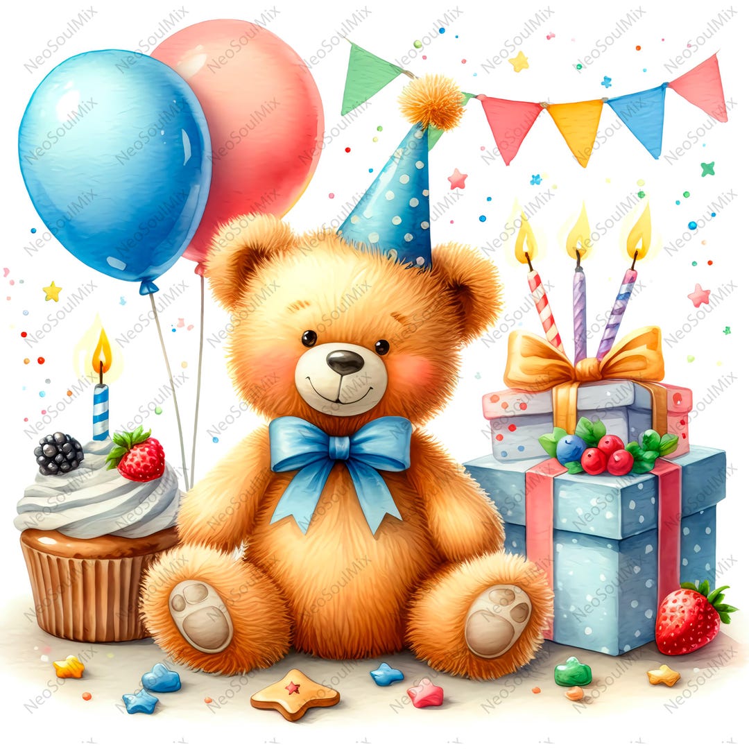 25 Teddy Bear Birthday Clipart | Cute Teddy Bear Bundle | Printable ...