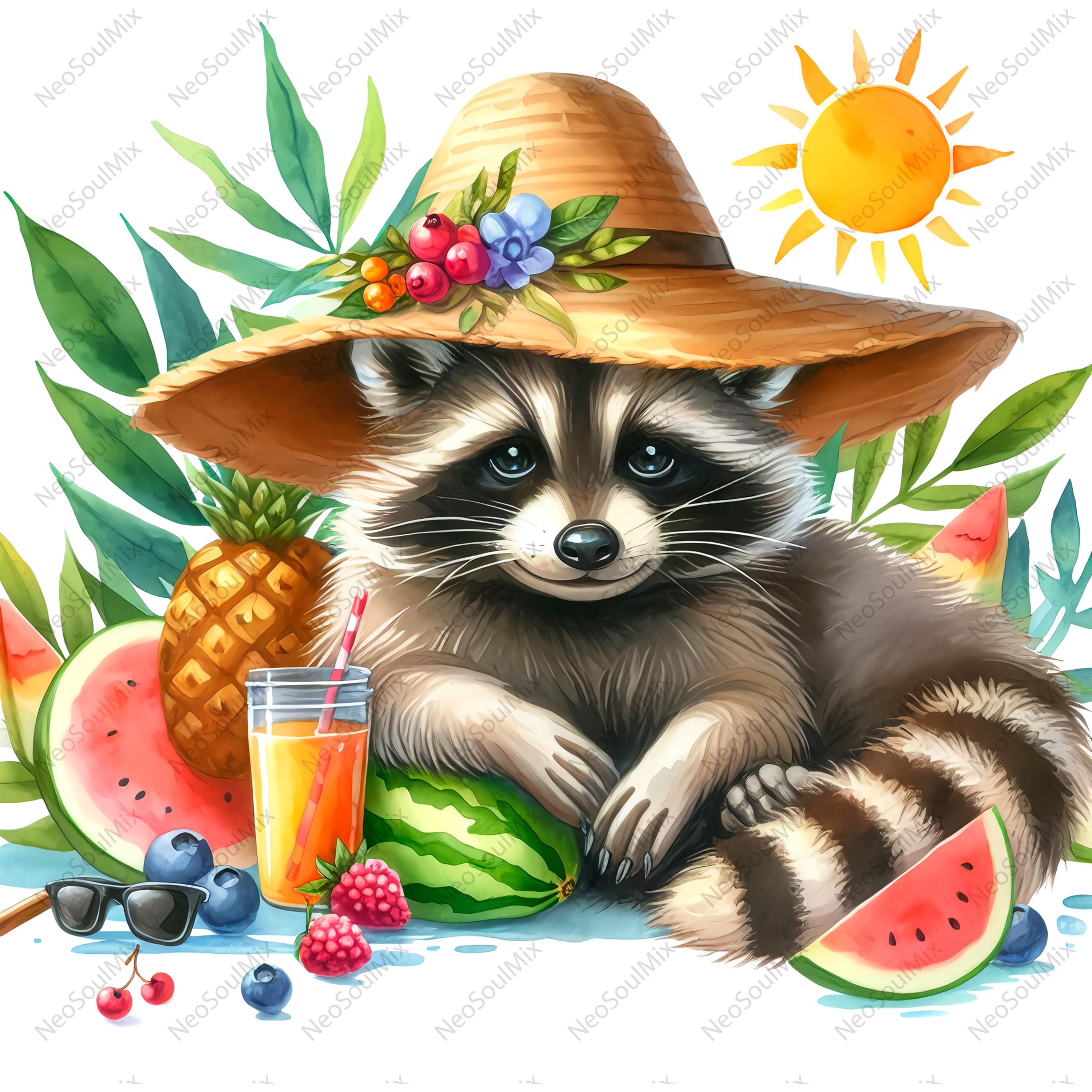 19 Cute Summer Raccoon Clipart | Watercolor Autumn Raccoon | High ...