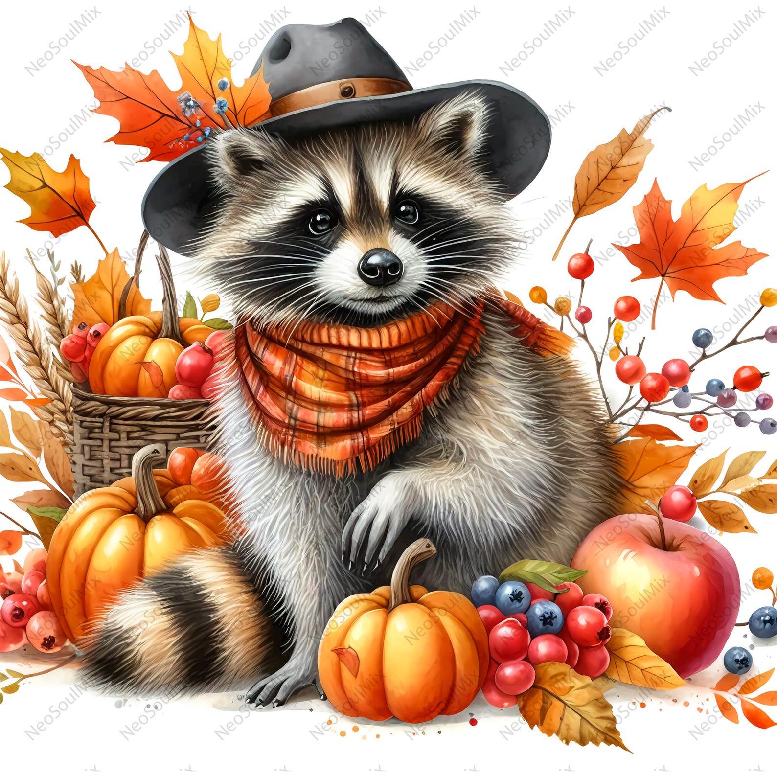 18 Cute Fall Raccoons Clipart | Watercolor Autumn Raccoon | High ...