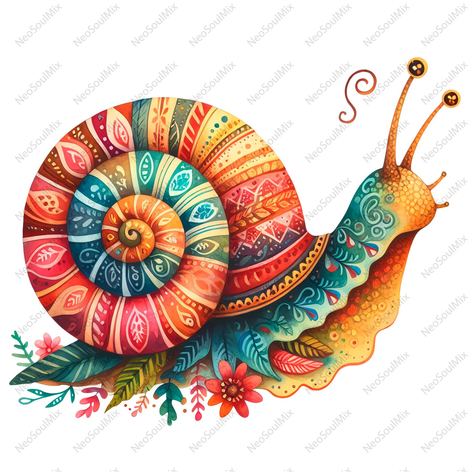 25 Folk Art Snail Clipart | Whimsical Snail Illustrations | Folk Decor ...