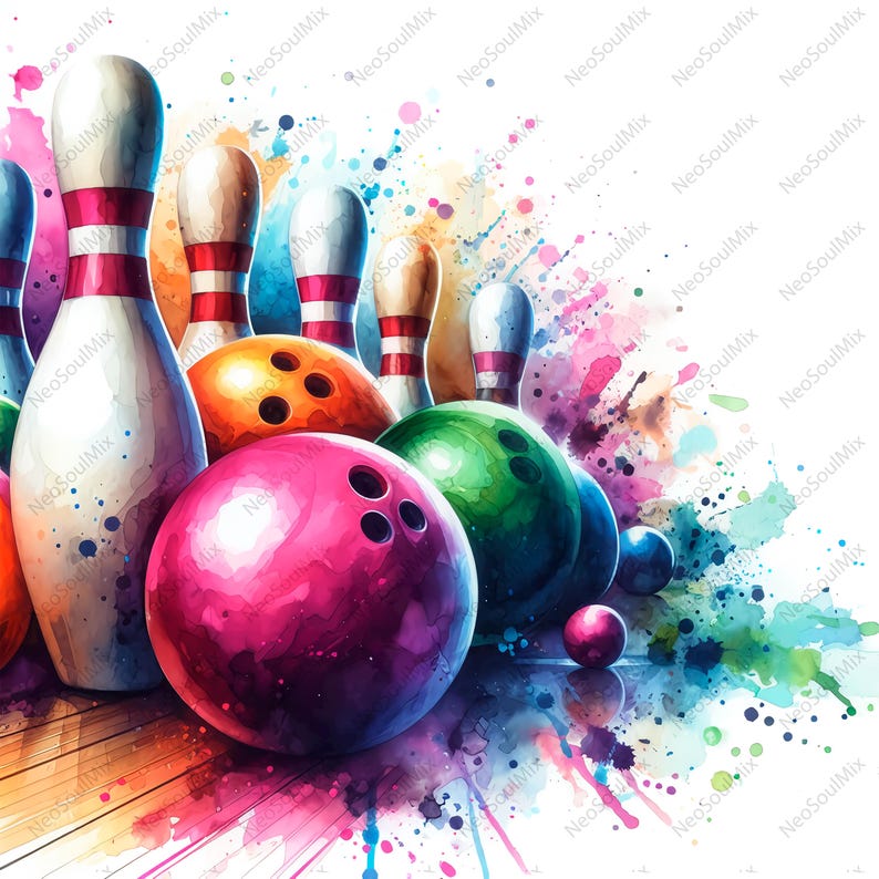 14 Sport Bowling Clipart Bundle, Bowling Clipart, Watercolor Bowling ...