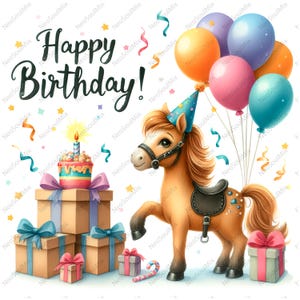 24 Horse Birthday Clipart | Birthday Horse Clipart Bundle | Printable ...
